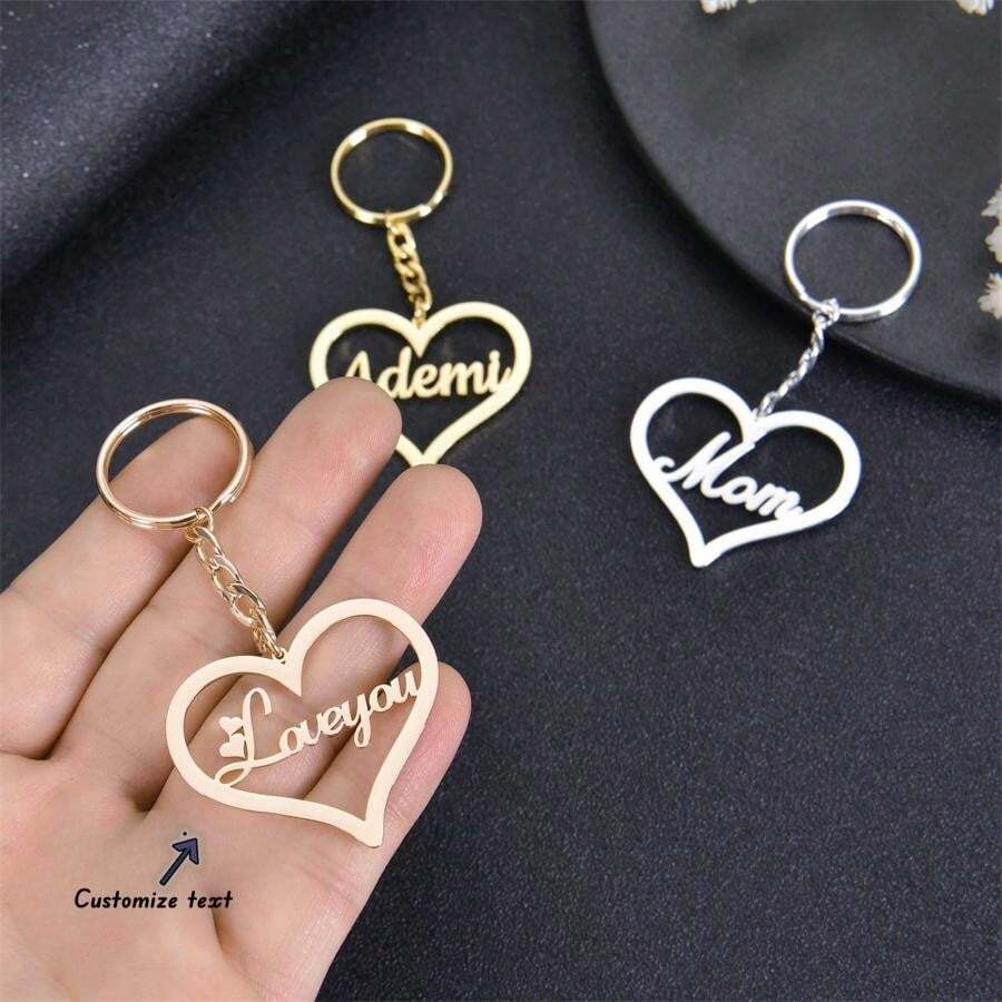 1Pc Personalized Heart Name Keychain Heart Name Keychains Custom Words Dog Id Tag Key Chain ...