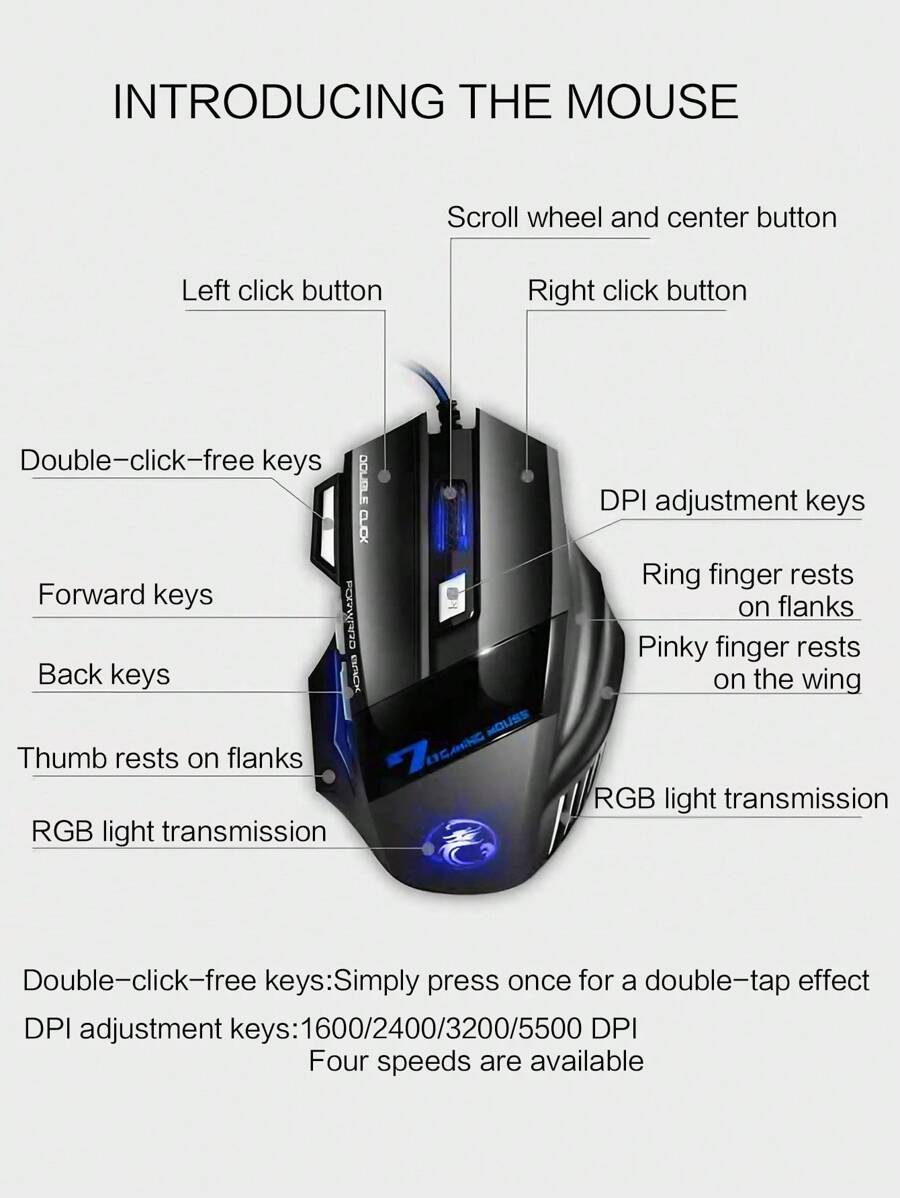 1PC Computer Mouse Gamer Ergonomic Gaming Mouse USB Wired Game Mause 5500 DPI Mice With LED ...