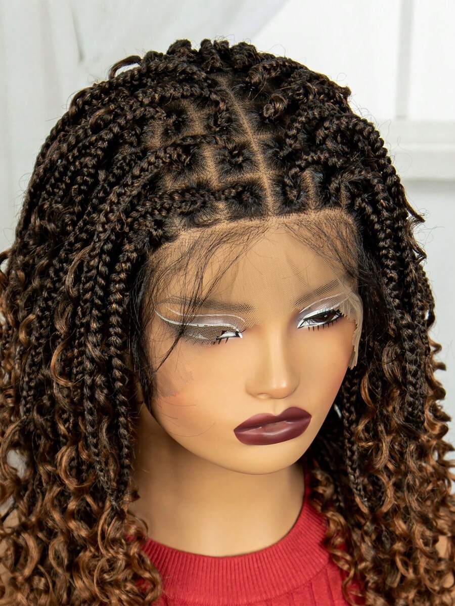 Full Lace Front Square Knotless Box Braided Wigs With Curly Ends For ...