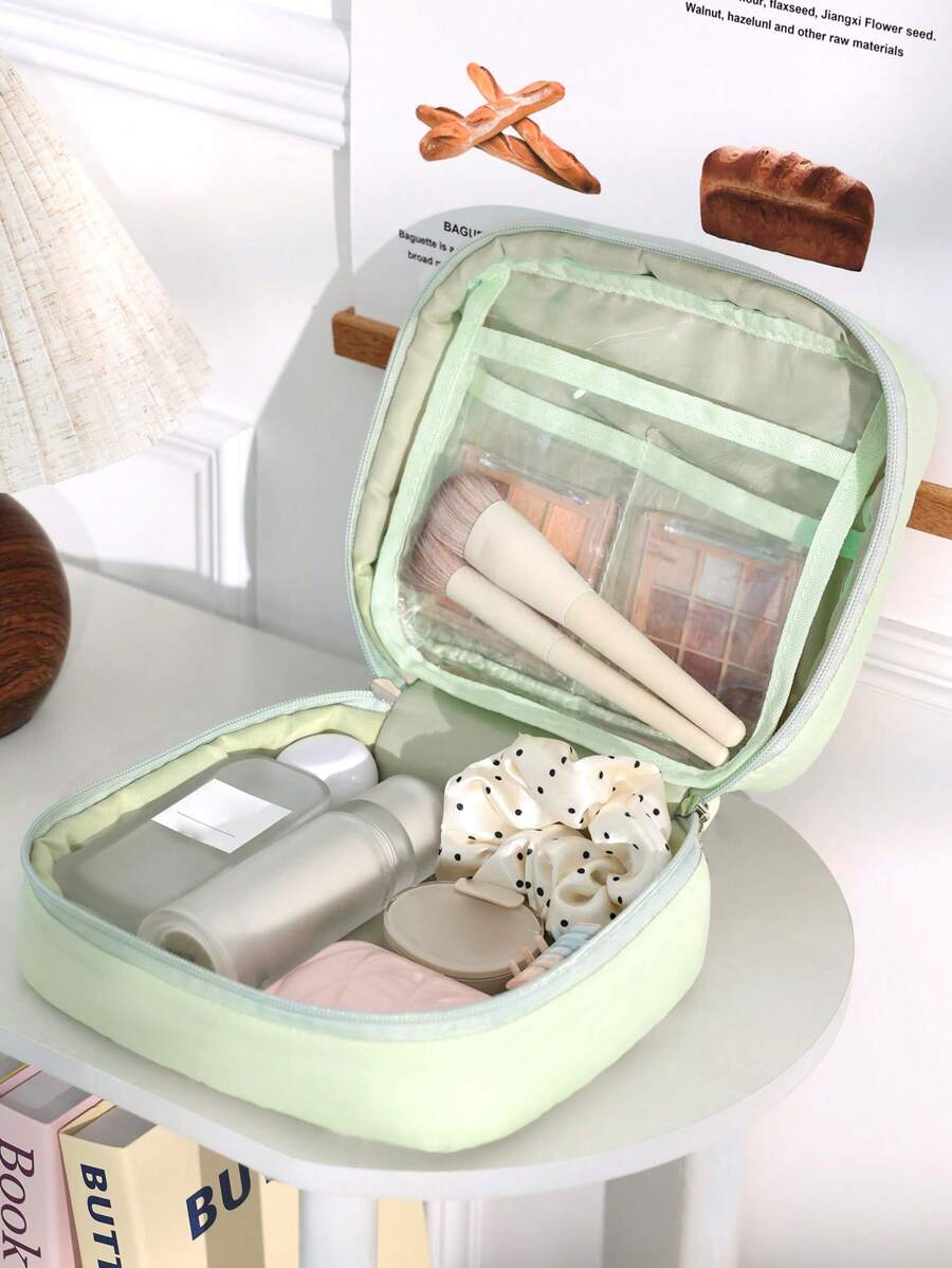 1Pc Checkered Pattern Cute Makeup Bag, Portable Macron Color Minimalist ...