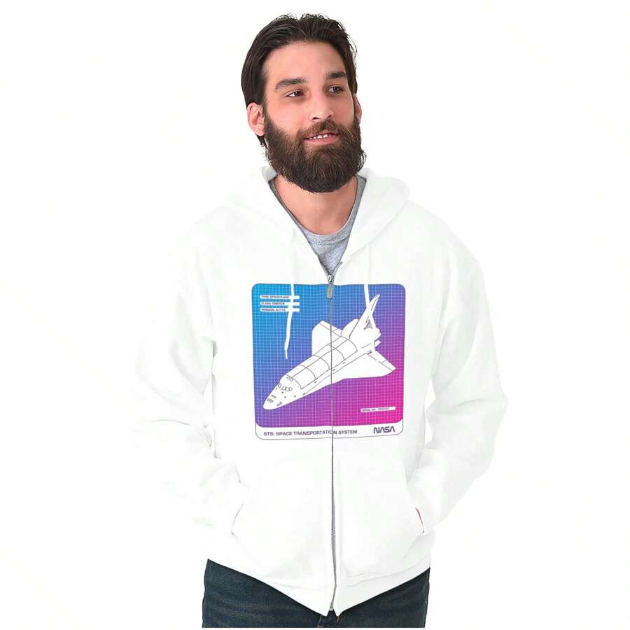 Vaporwave NASA Space Transportation Zip Up Hoodie Mens Womens | SHEIN USA