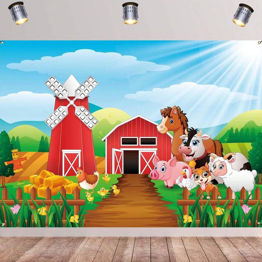 Farm Animals Theme Party Decorations, Birthday Party Background Fabric ...