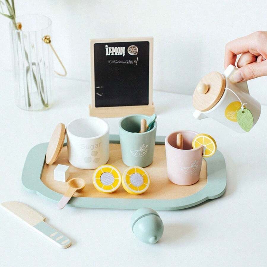 Wooden Children's Pretend Play Lemon Afternoon Tea Set Includes Teapot ...