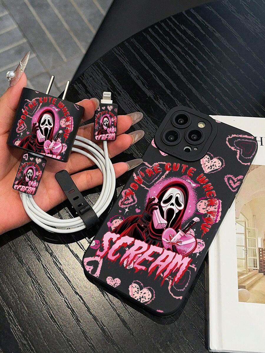 Skeleton Phone Cover + Charger Cable Protector With Winding Cord Bite ...