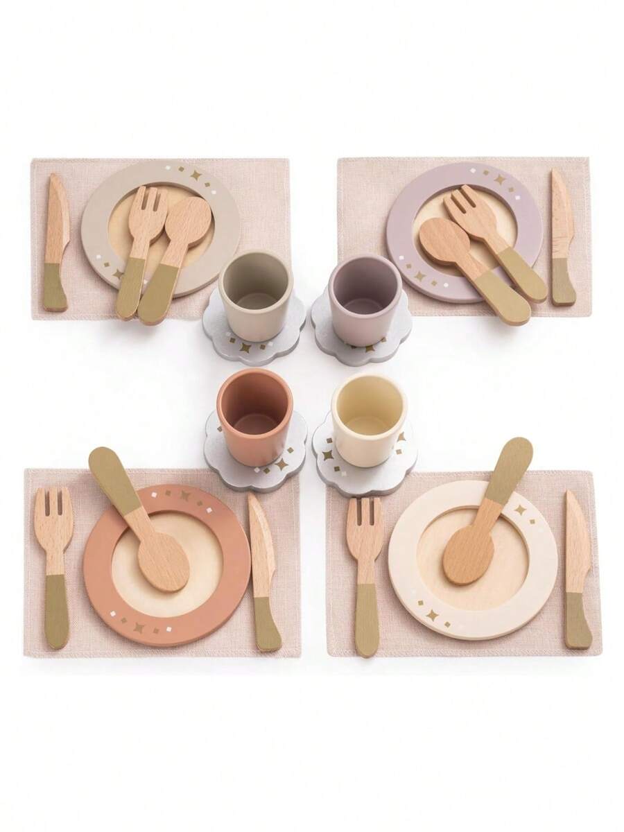 Robotime ROBUD Wooden Cutlery Play Set - Montessori Style Food Play ...
