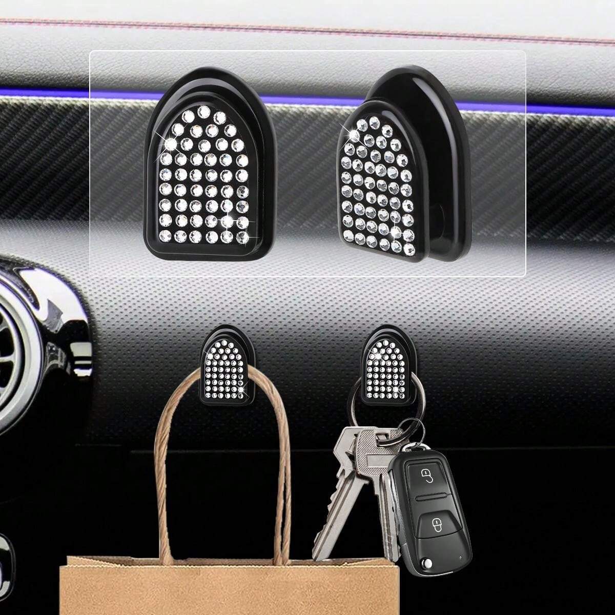 2pcs Diamond Studded Mini Car Hooks, Instrument Panel Seat Hook, Shiny ...