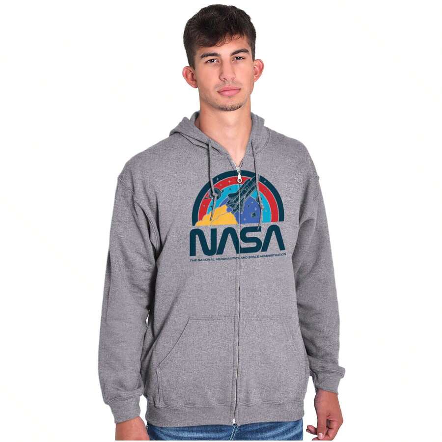 NASA Vintage Retro Space Shuttle Zip Up Hoodie Mens Womens | SHEIN USA