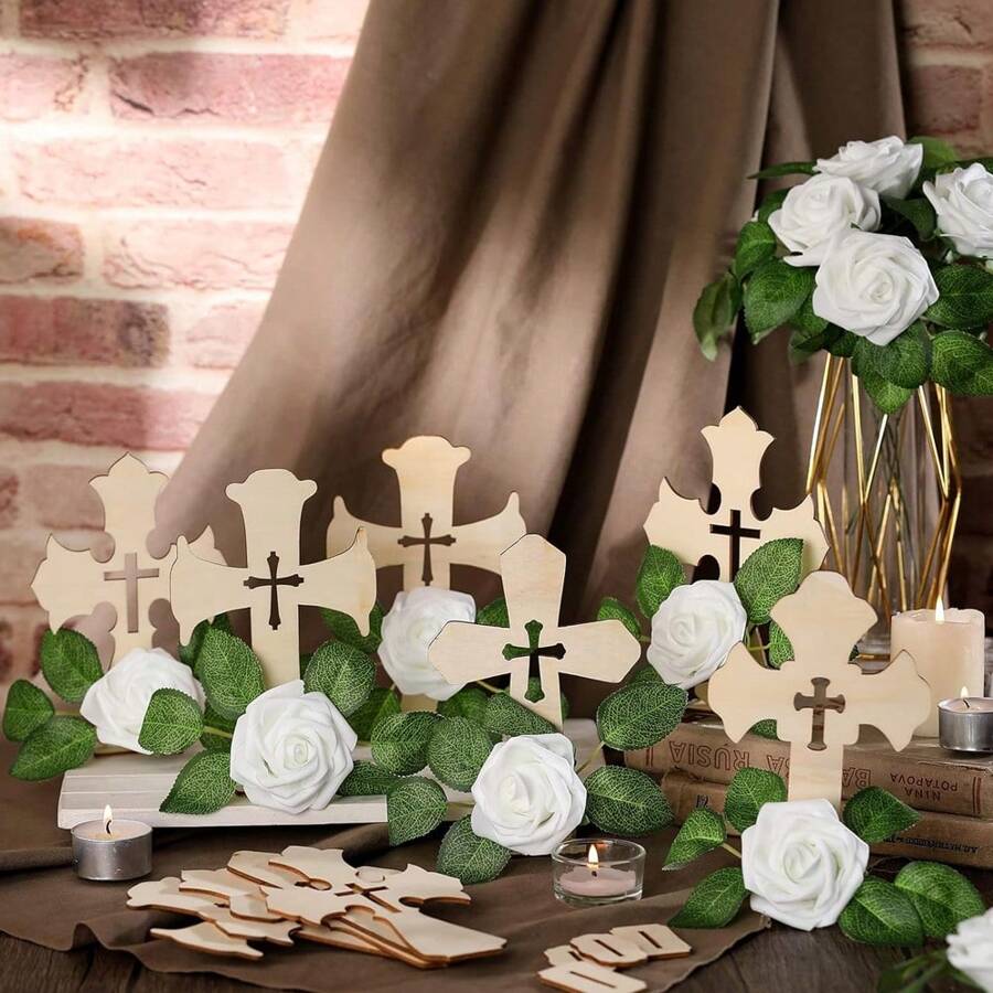 8 Sets Wooden Crosses For Crafts Baptism Centerpieces For Tables ...