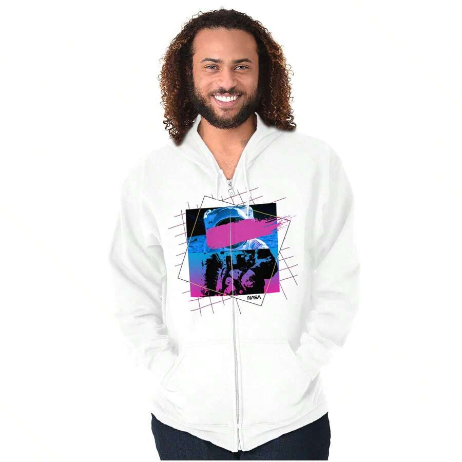 Vaporwave Aesthetic NASA Astronaut Zip Up Hoodie Mens Womens | SHEIN USA