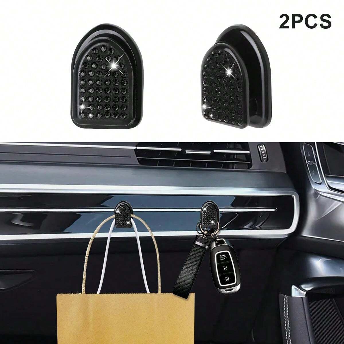 2pcs Diamond Studded Mini Car Hooks, Instrument Panel Seat Hook, Shiny ...