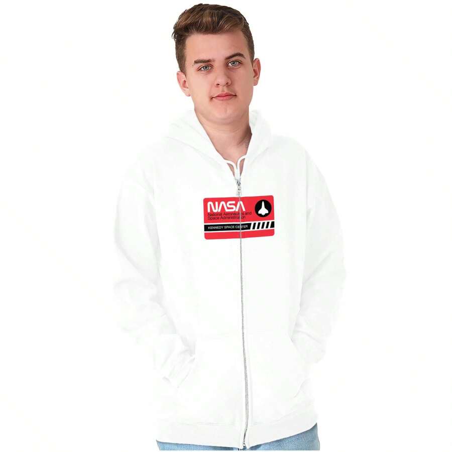 NASA Worm Logo Kennedy Space Center Zip Up Hoodie Mens Womens | SHEIN USA