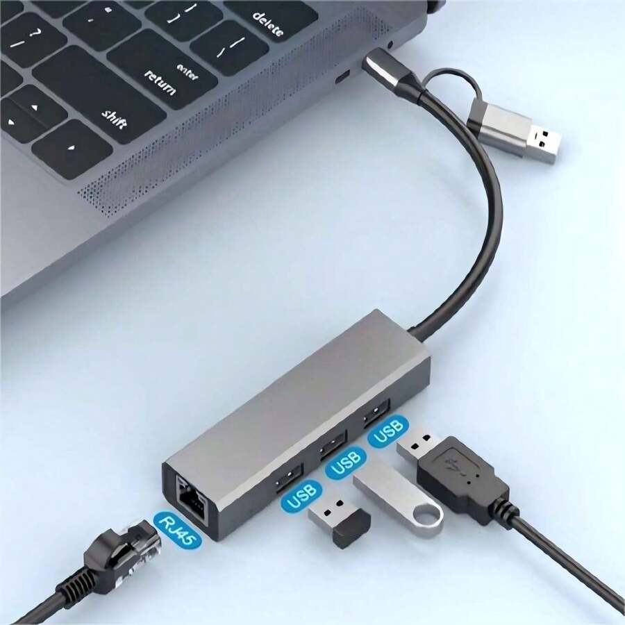 4-In-1 Dual-Head Adapter With Gigabit Ethernet, USB 2.0 Hub, For ...