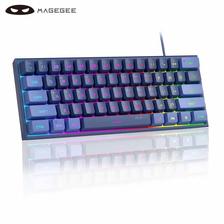 MageGee MageGee TS91 60% Compact Wired Keyboard Dark Blue 61 Keys RGB ...