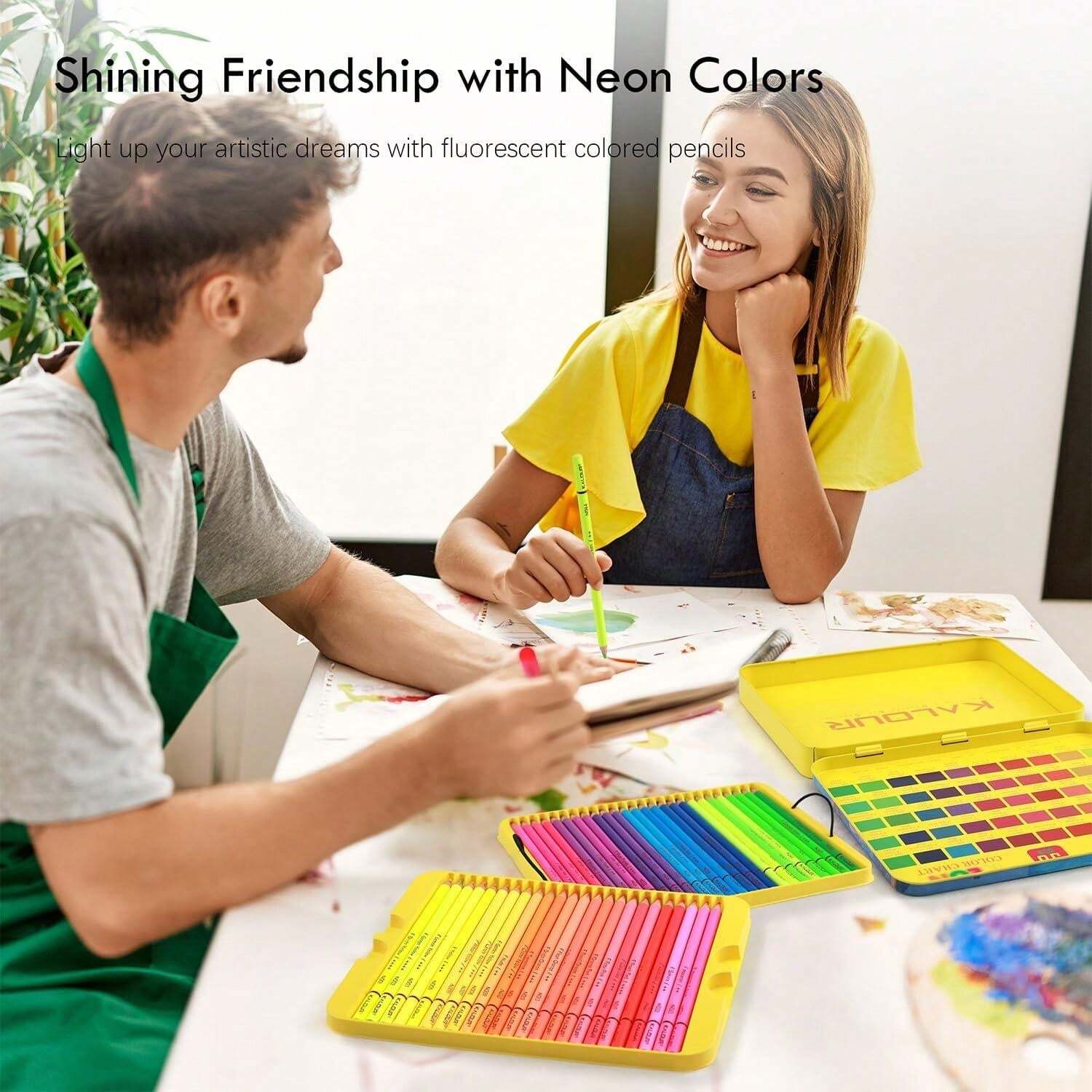 KALOUR 50 Colors Neon Colored Pencils For Adult Coloring Books ...