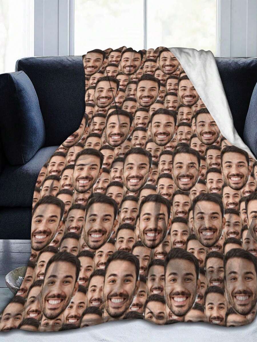 1pc Custom Flannel Face Blanket For Bed, Personalized Funny Blanket ...
