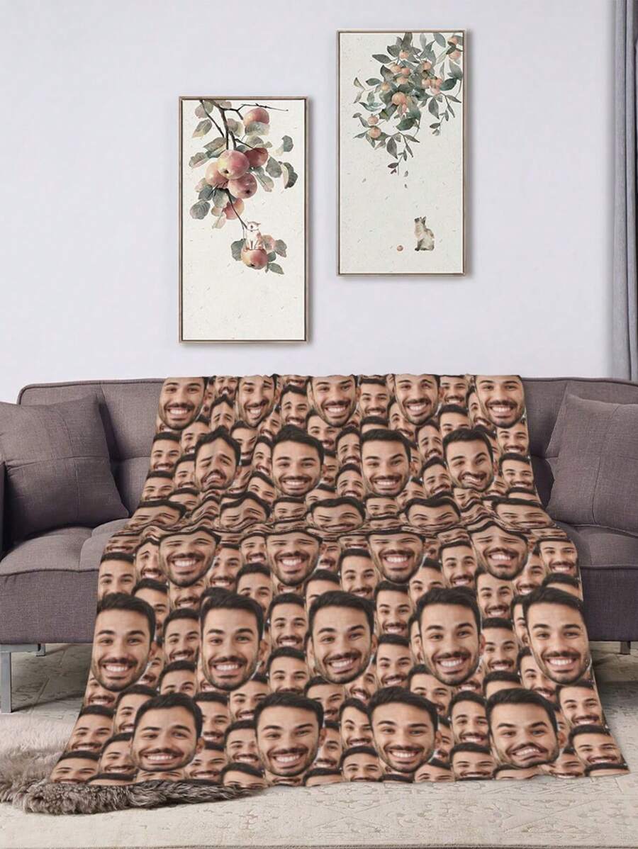 1pc Custom Flannel Face Blanket For Bed, Personalized Funny Blanket ...