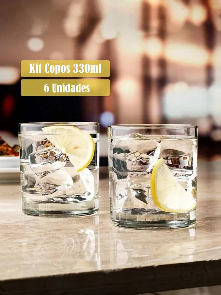 Kit 6 Copos de Vidro 330ml Para Coquetéis e Whisky Bebidas Conjunto ...