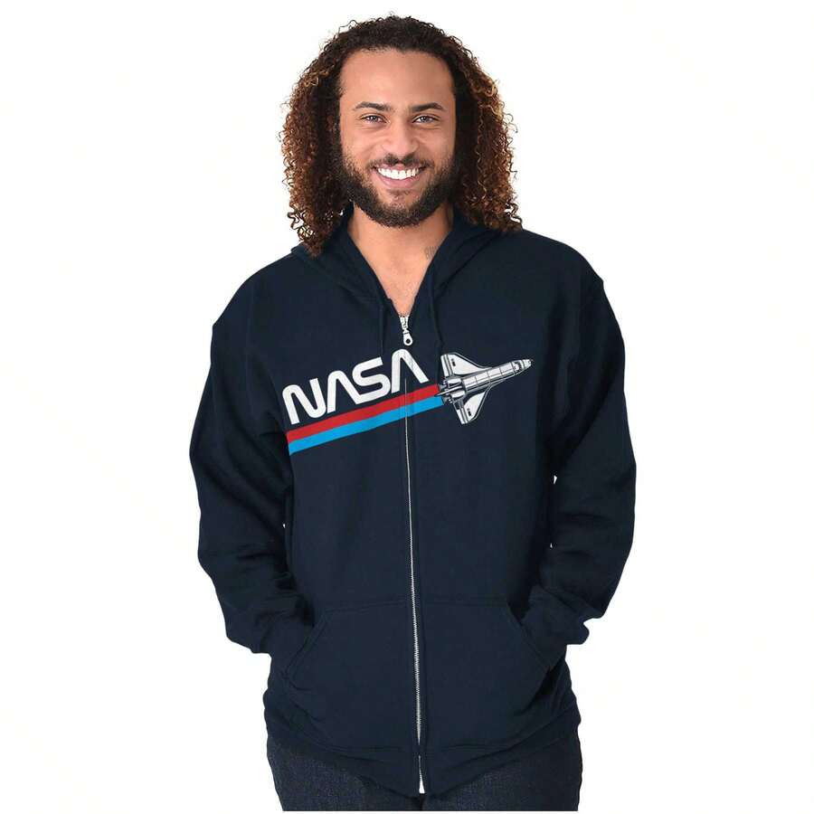 NASA Worm Logo American Space Shuttle Zip Up Hoodie Mens Womens | SHEIN USA