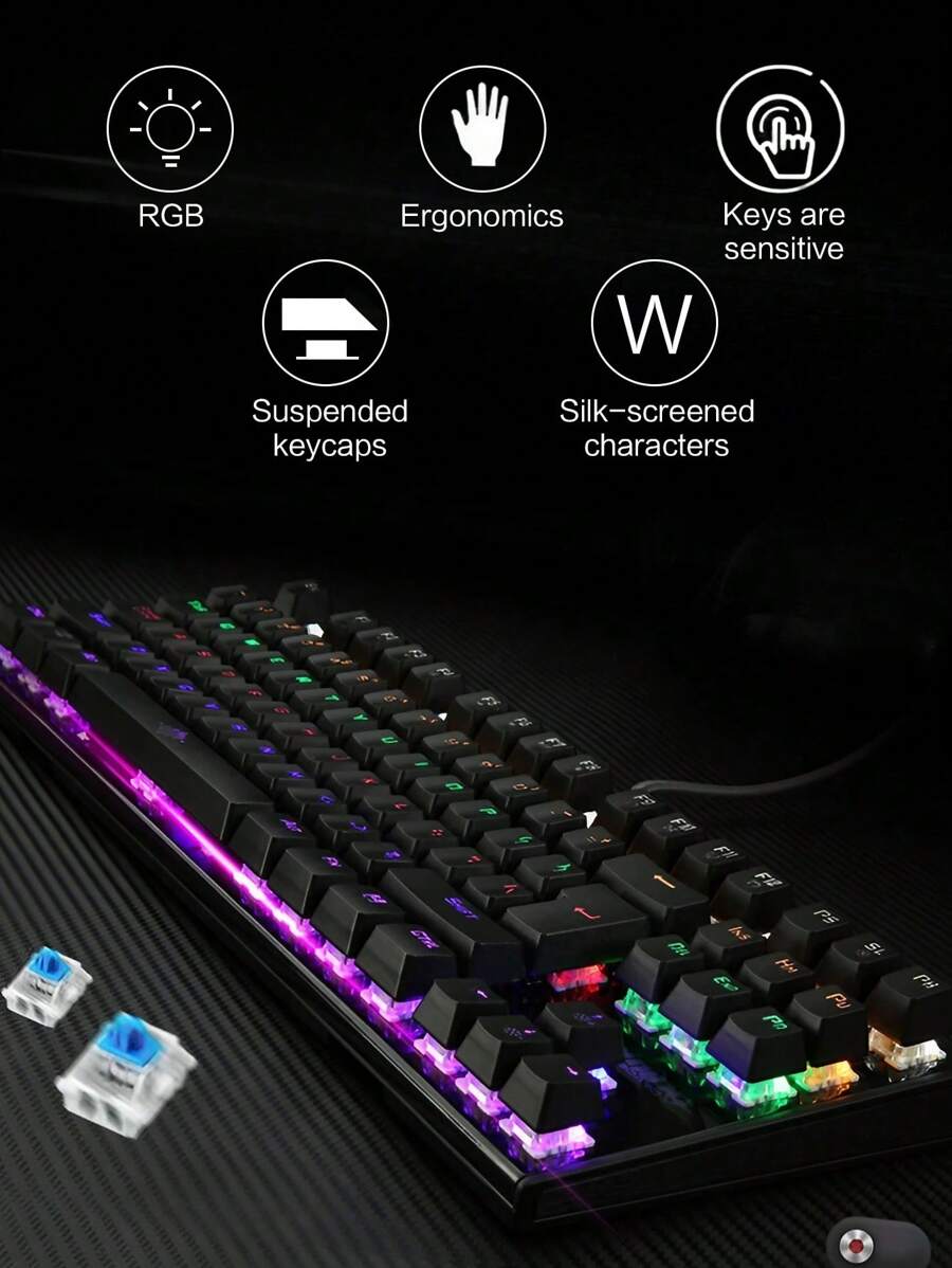 Teclado mecánico para juegos con retroiluminación K28, teclado de juegos con LED colorido con ...