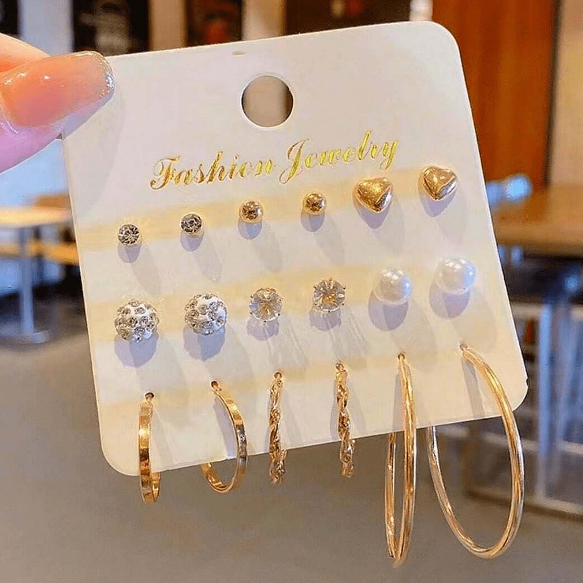 9pairs New C-Shape Faux Pearl Embedded Iron Stud Earrings Set for Sale ...