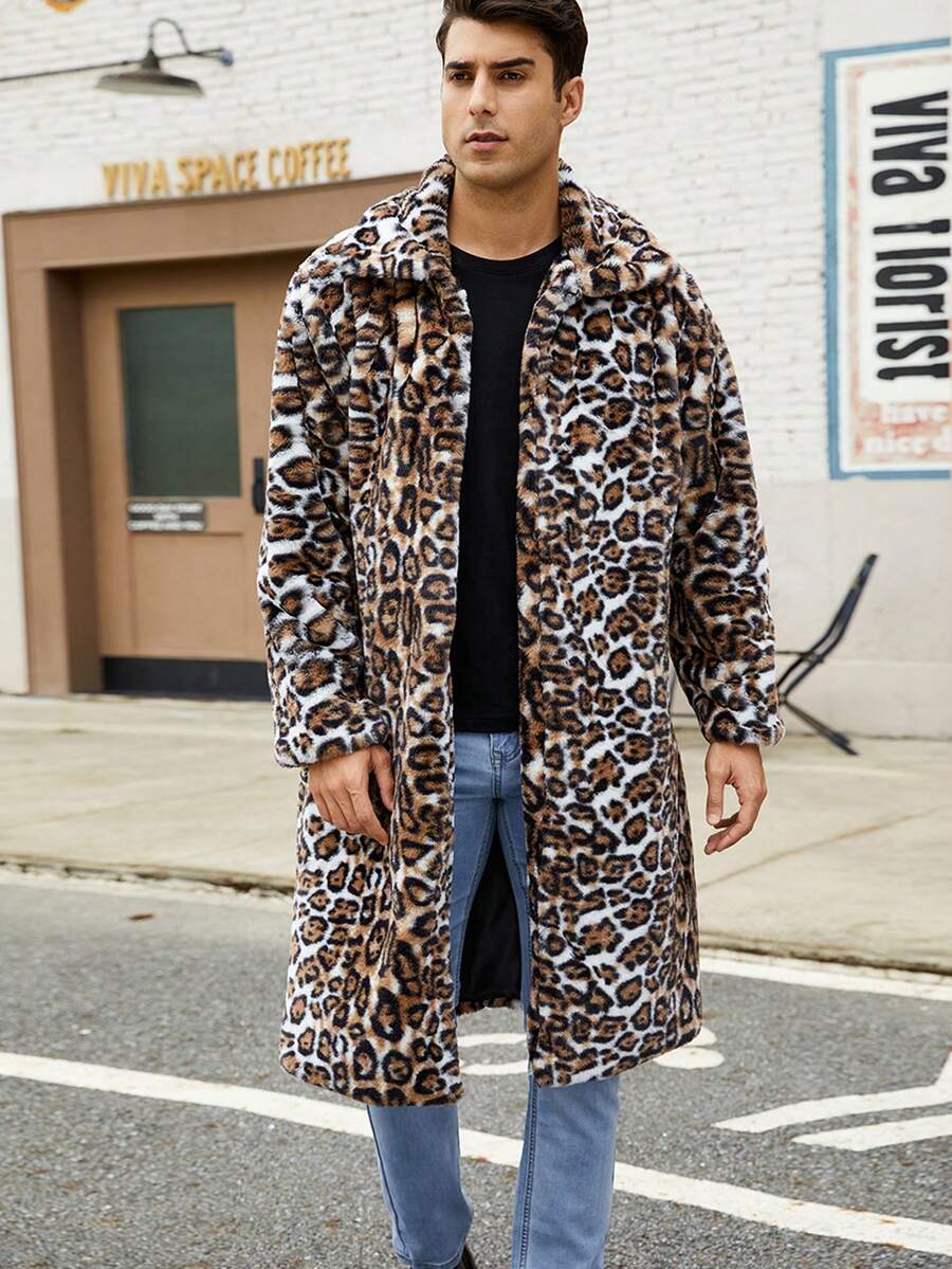Men's Fluffy Leopard Print Long Sleeve Wind Jacket, Winter | SHEIN UK