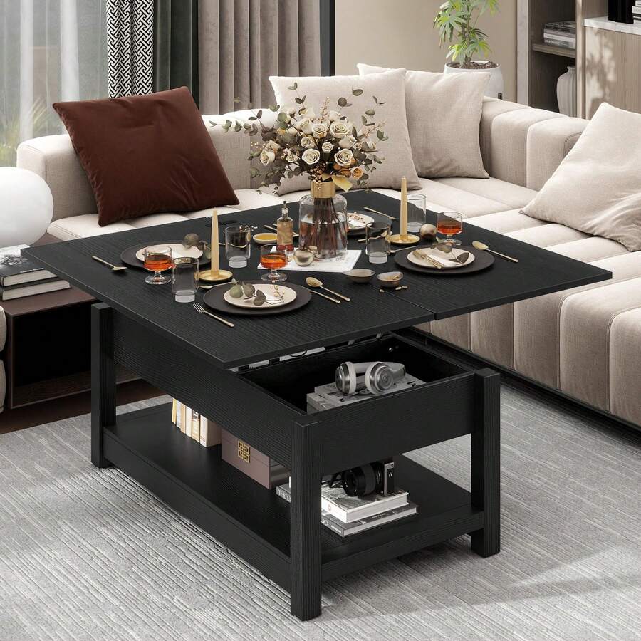 Modern Lift Top Dining Table With Hidden Compartment 4 In 1 Multi ...