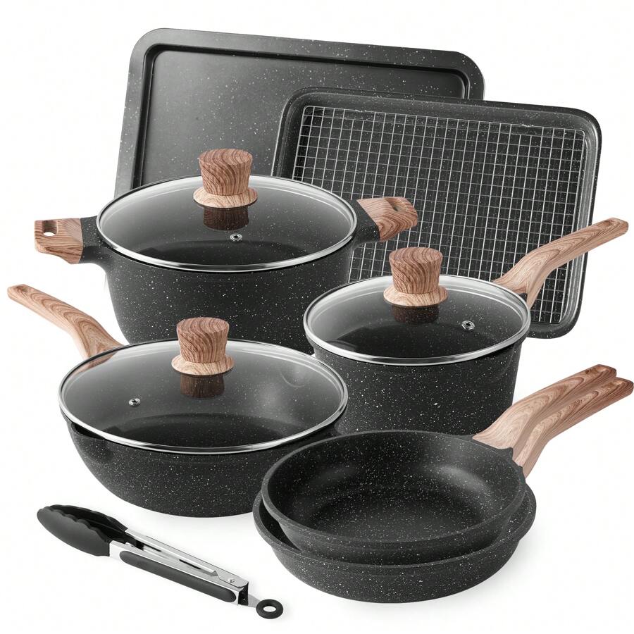 11 Pieces Nonstick Cookware Sets Induction Cookware Cooking Set With ...
