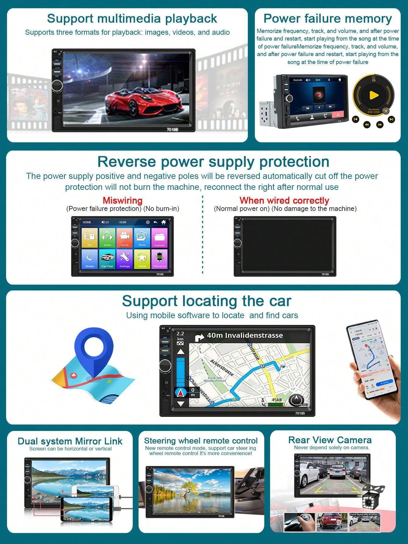 Rádio Automotivo de 7 Polegadas, Tela Sensível ao Toque HD Universal, Reprodutor Multimídia MP5 ...