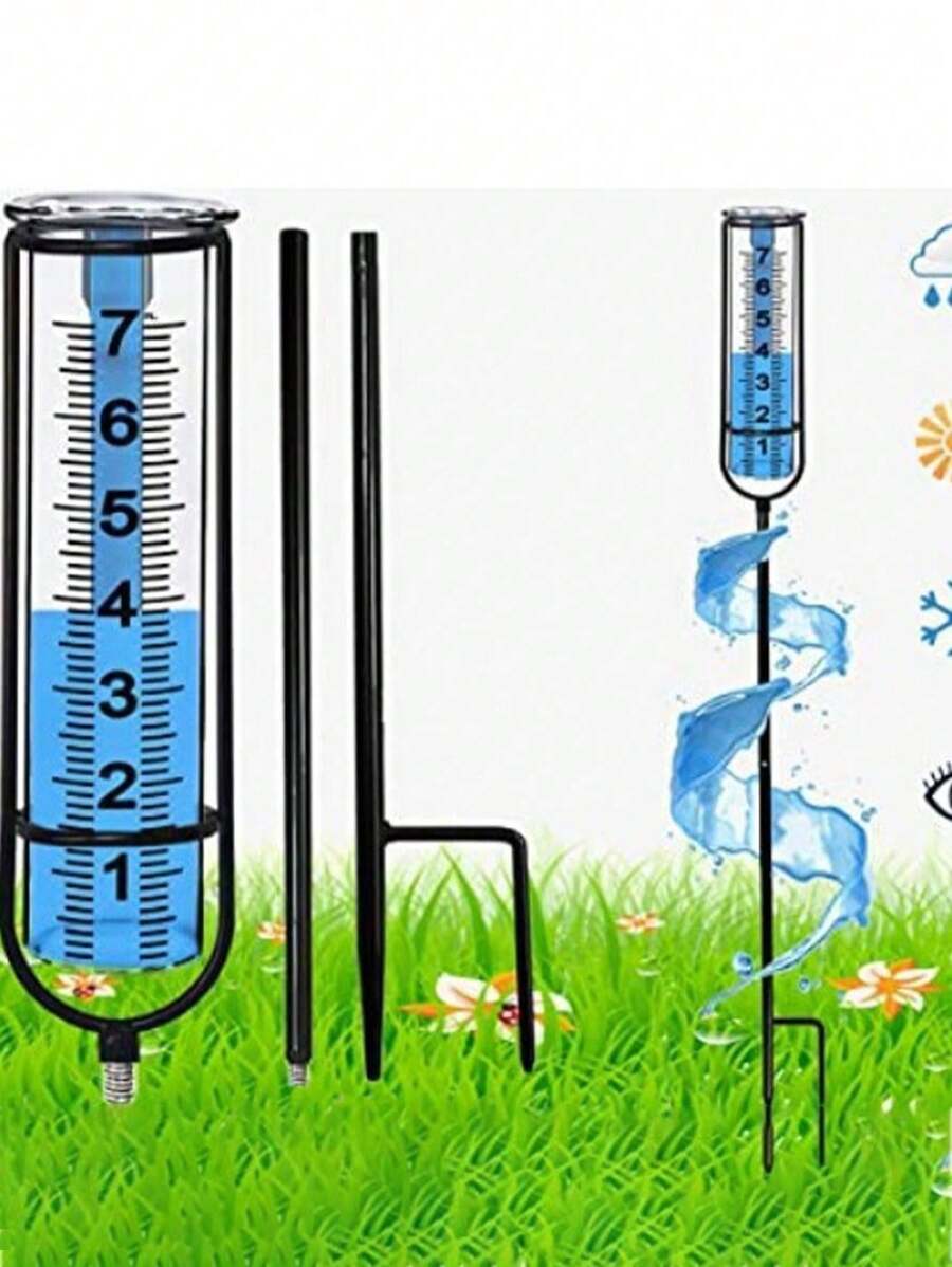 Outdoor Glass Rain Gauge With Stakes, Yard Rain Gauge, Easy To Read ...