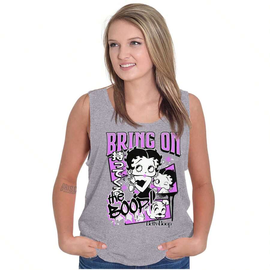 Kanji Style Cartoon Bring On The Boop Tank Top Tee Shirt Women | SHEIN USA