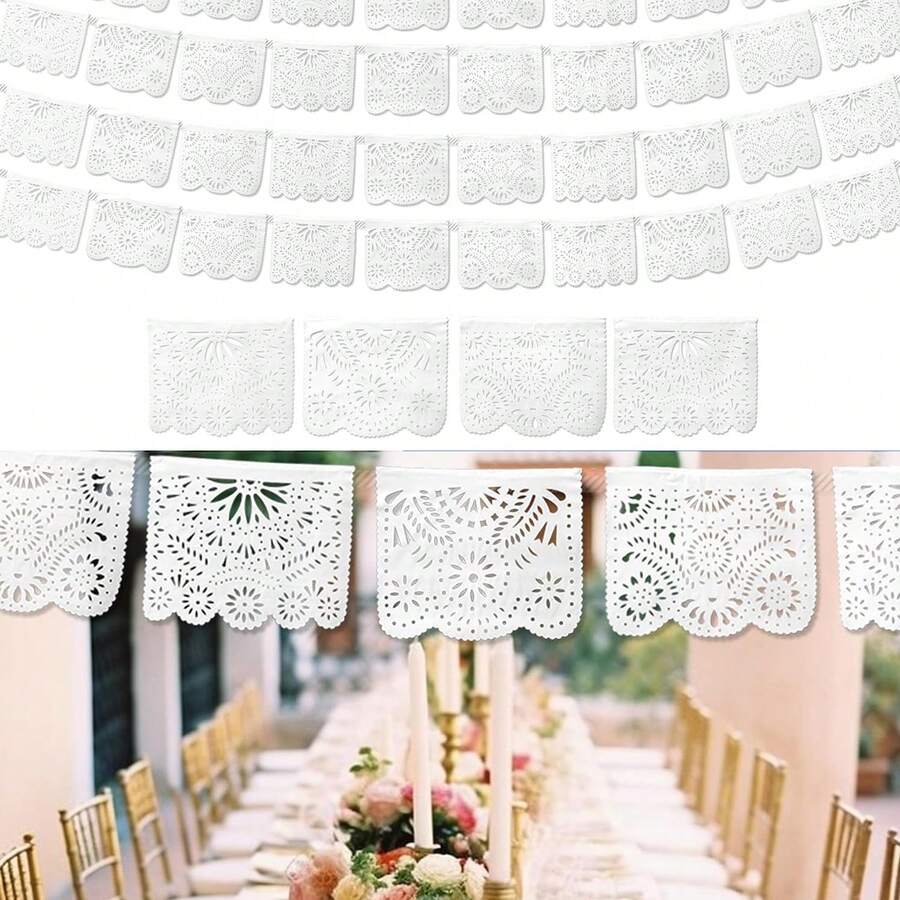 18pcs White Papel Picado Banner - White Mexican Banners For Parties And ...