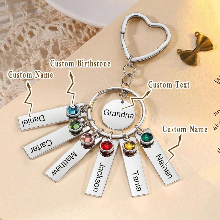 Gifts For Mom Personalized Family Keychain Custom Birthstones Keyring ...