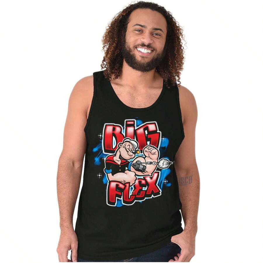 Airbrushed Popeye Cartoon Big Flex Tank Top Sleeveless Tee Men | SHEIN USA