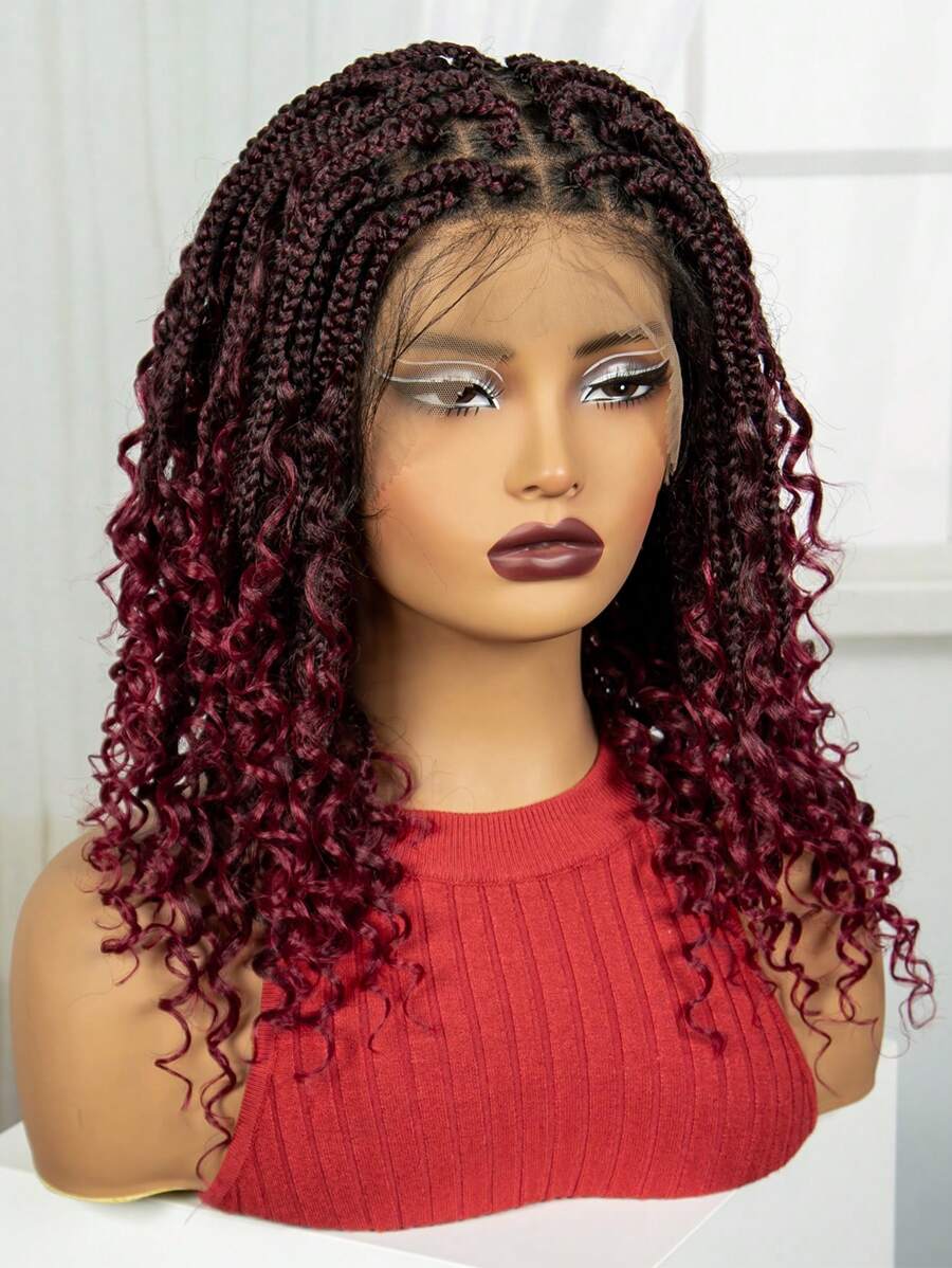 Full Lace Front Square Knotless Box Braided Wigs With Curly Ends For ...