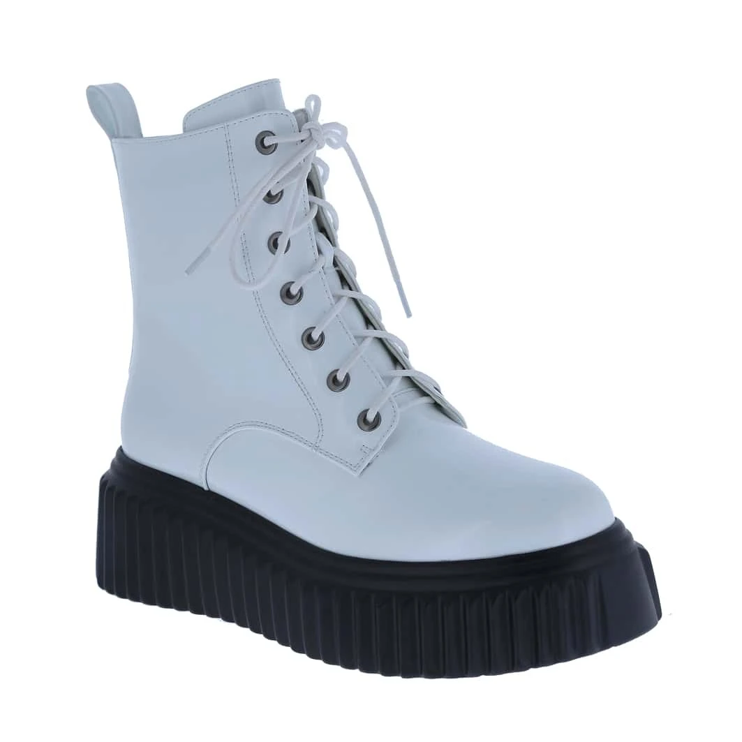 ILLUDE Lace-Up Combat Flat High Platform Boots For Women Side Zipper ...