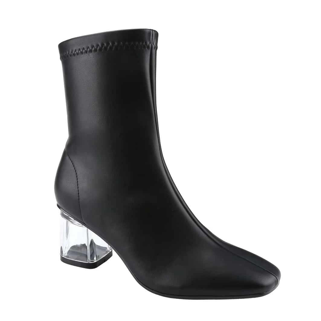ILLUDE Women's Square Toe Heels, Block Clear Low Boots High Ankle ...