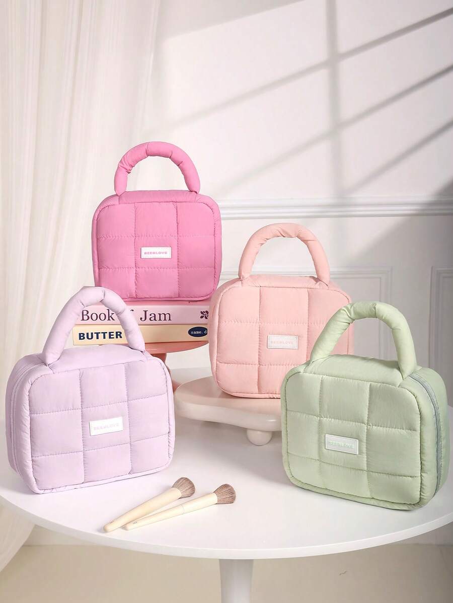 1Pc Checkered Pattern Cute Makeup Bag, Portable Macron Color Minimalist ...