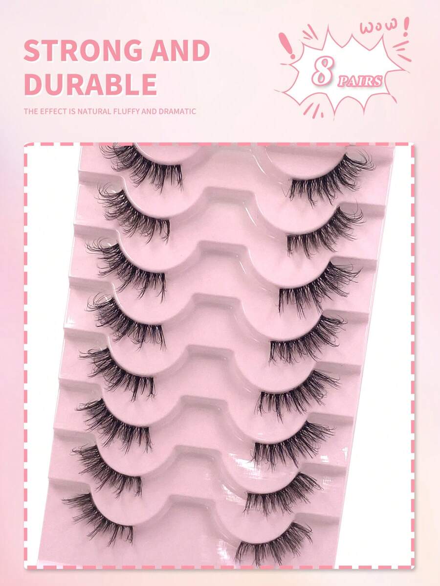 8 Pairs Fake Eyelashes Clear Band Half Lashes Manga Lashes End Eye ...