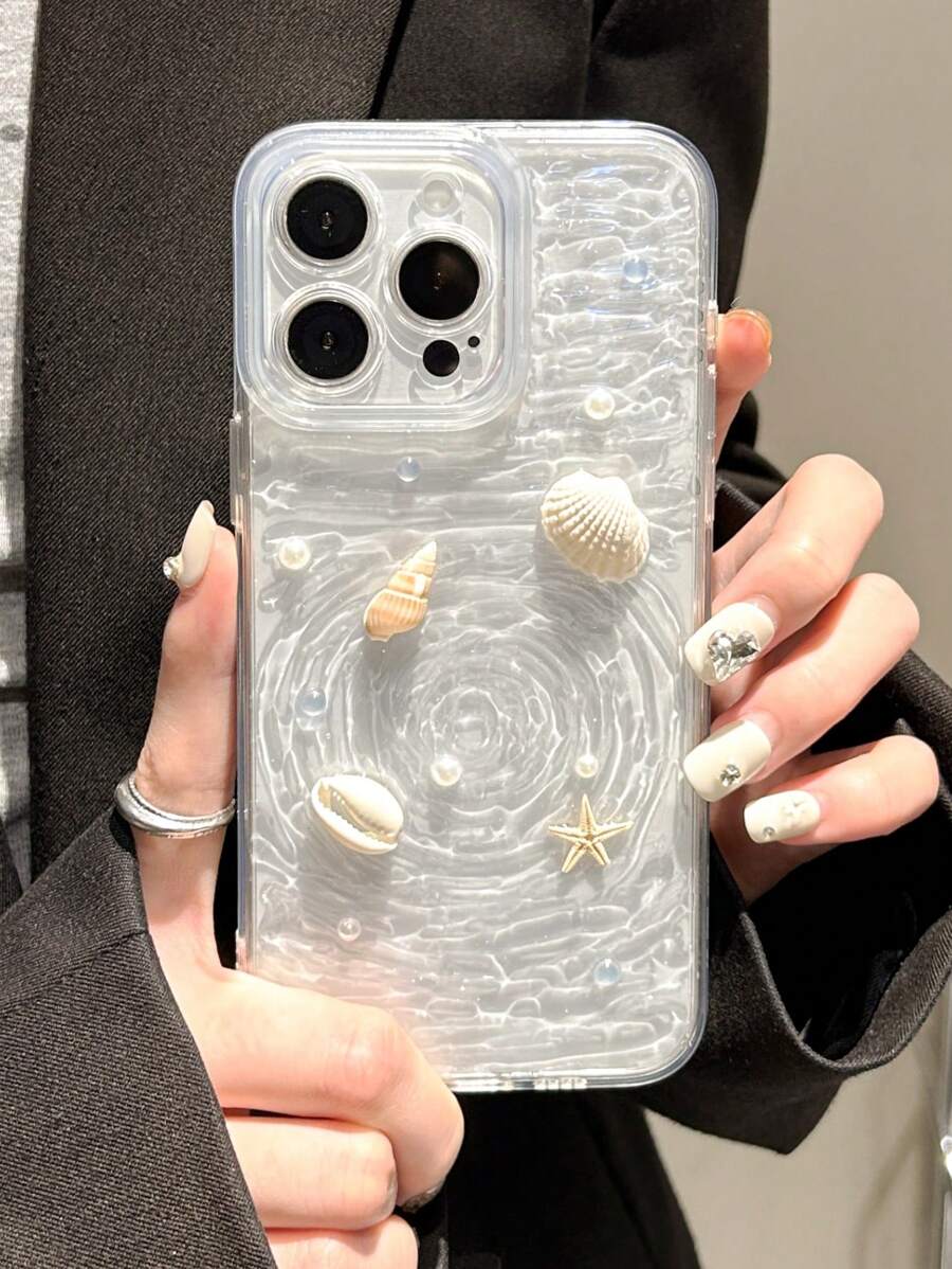 1pc INS Seashell Starfish Conch Pearl Water Ripple Creative Clear Phone Case Compatible With ...