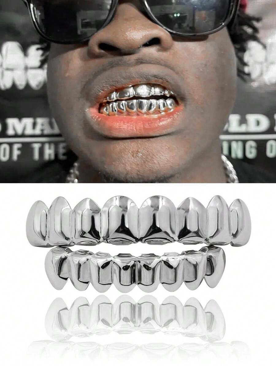 Cyberpunk Bachelorette Party Halloween 18K Golden Plated 8 Teeth Shiny ...