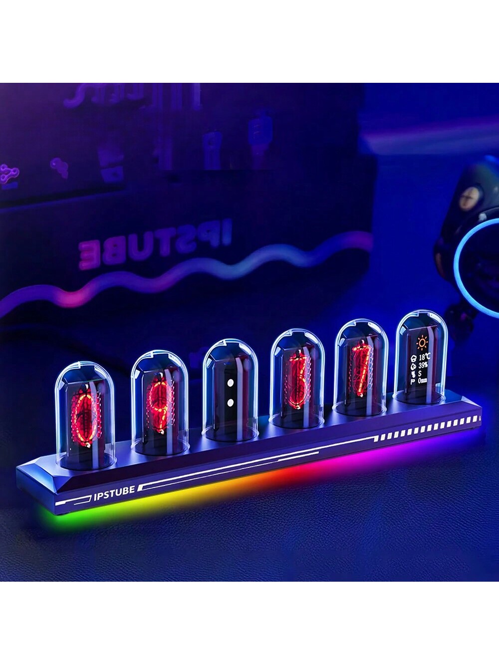 RGB Nixie Tube Clock LED Glows IPS Color Screen DIY Analog Digital Tube ...