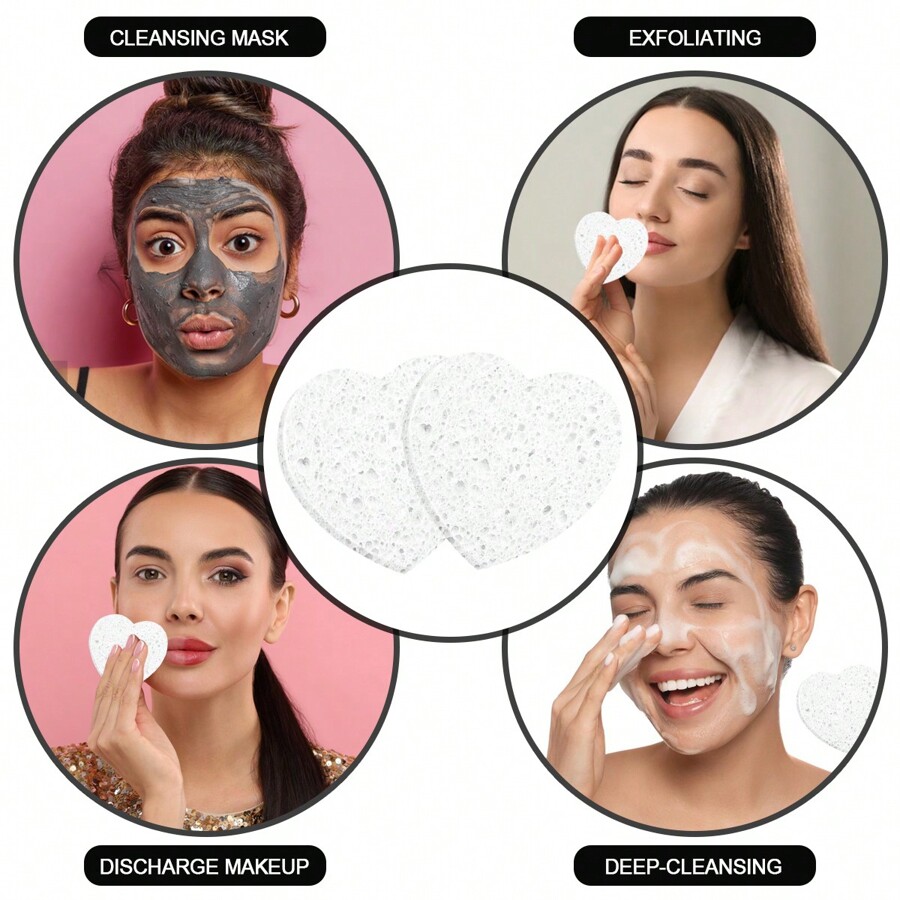 Compressed Cellulose Heart Shape Facial Sponges 100% Natural Cosmetic ...