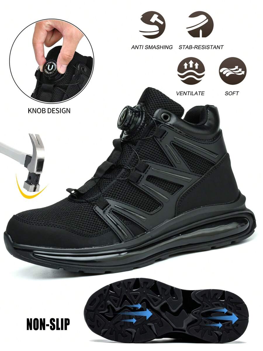 Men's Steel Toe Work Boots, Button Safety Boots With Anti-Crush, Anti ...