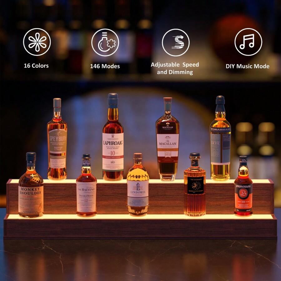 LED Lighted Liquor Bottle Display Shelf, 37 Inch Bar Display Shelf, DIY ...