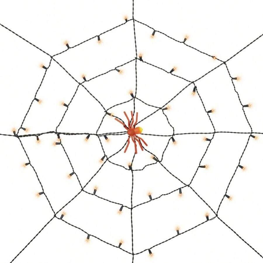 50-Count Orange LED Spider Web Lights, 5' - Indoor/Outdoor Halloween ...