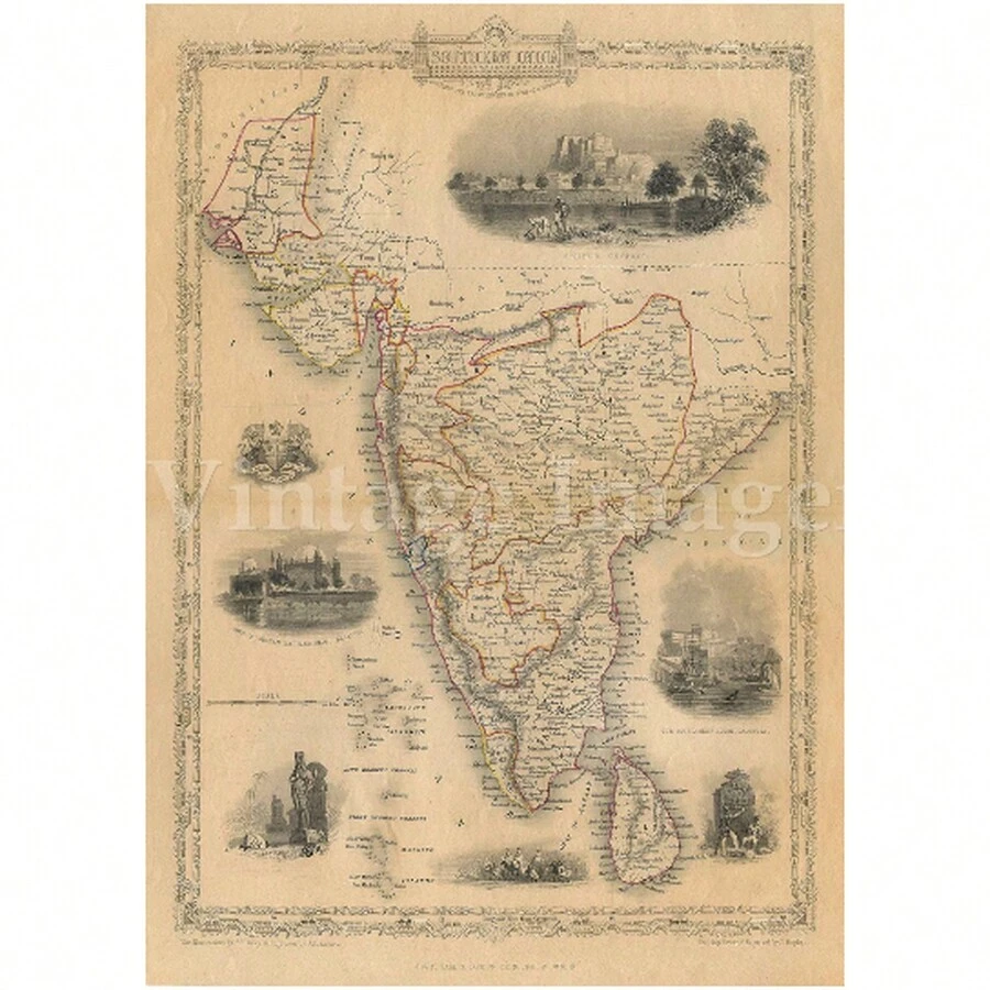 Vintage Imagery Old Map Of India 1851 Southern Old India Map Bombay ...
