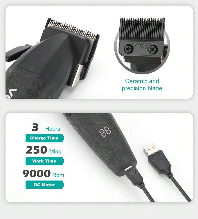 VGR Recortadora de cabello profesional VGR, recortadora de cabello ajustable para barbería ...