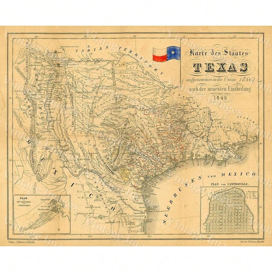 Vintage Imagery 1849 Map Of Texas Old Texas Map TEXAS Map Of Texas ...