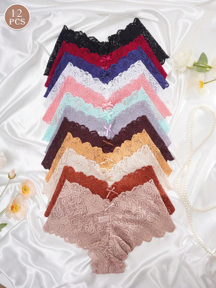 12pcs Lace Trim Sexy Triangle Panties For Women | SHEIN USA