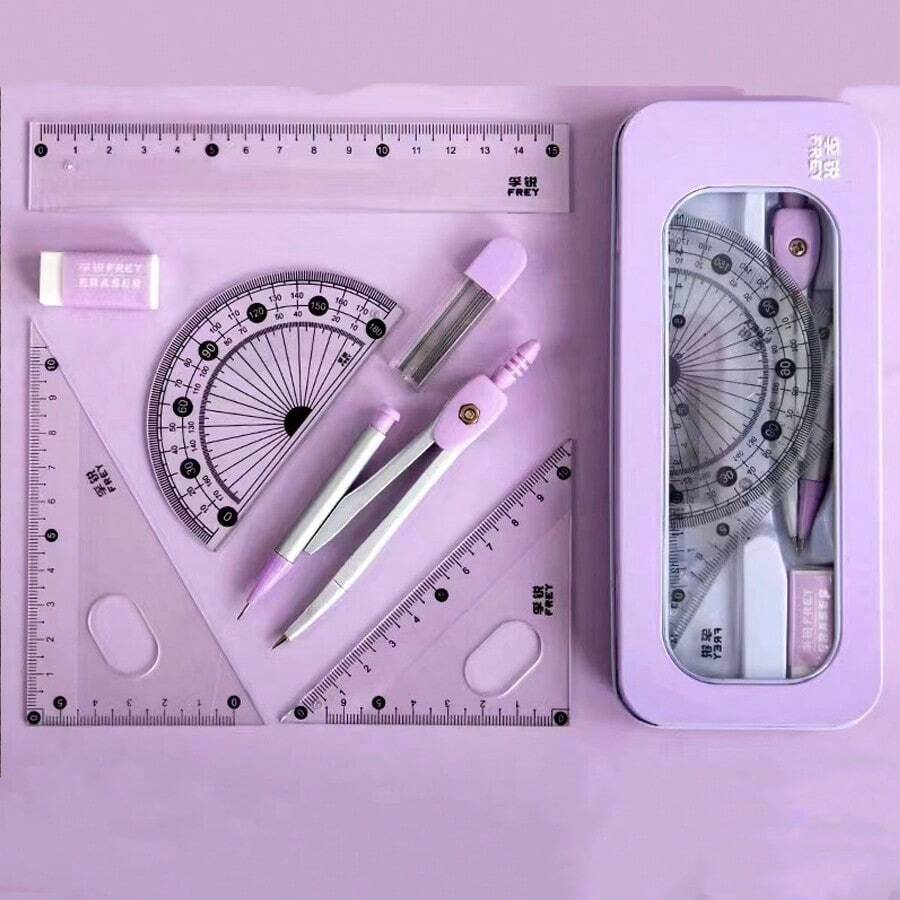 7-Piece Student Geometry Compass And Tools Set, With Metal Storage Box ...